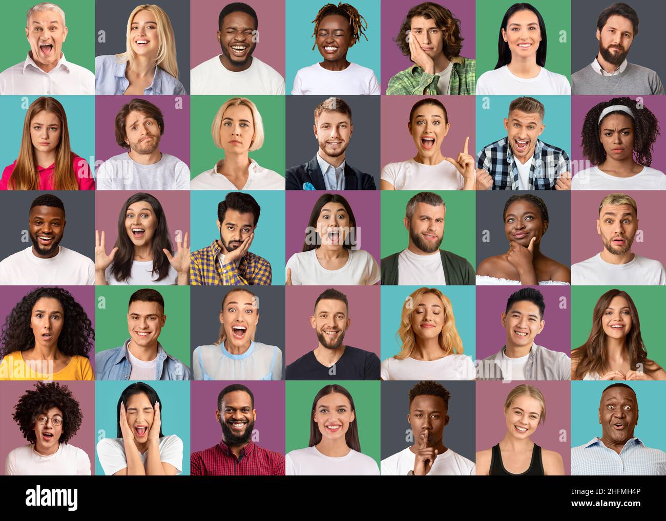 Portraits of multiracial men and women posing, showing different ...