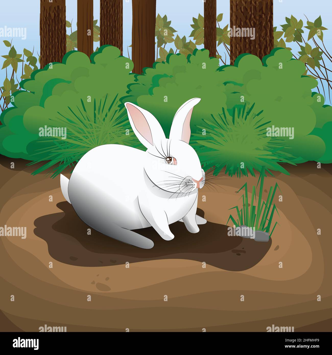 Rabbit in the Garden, Forest vector illustration Stock Vector Image ...