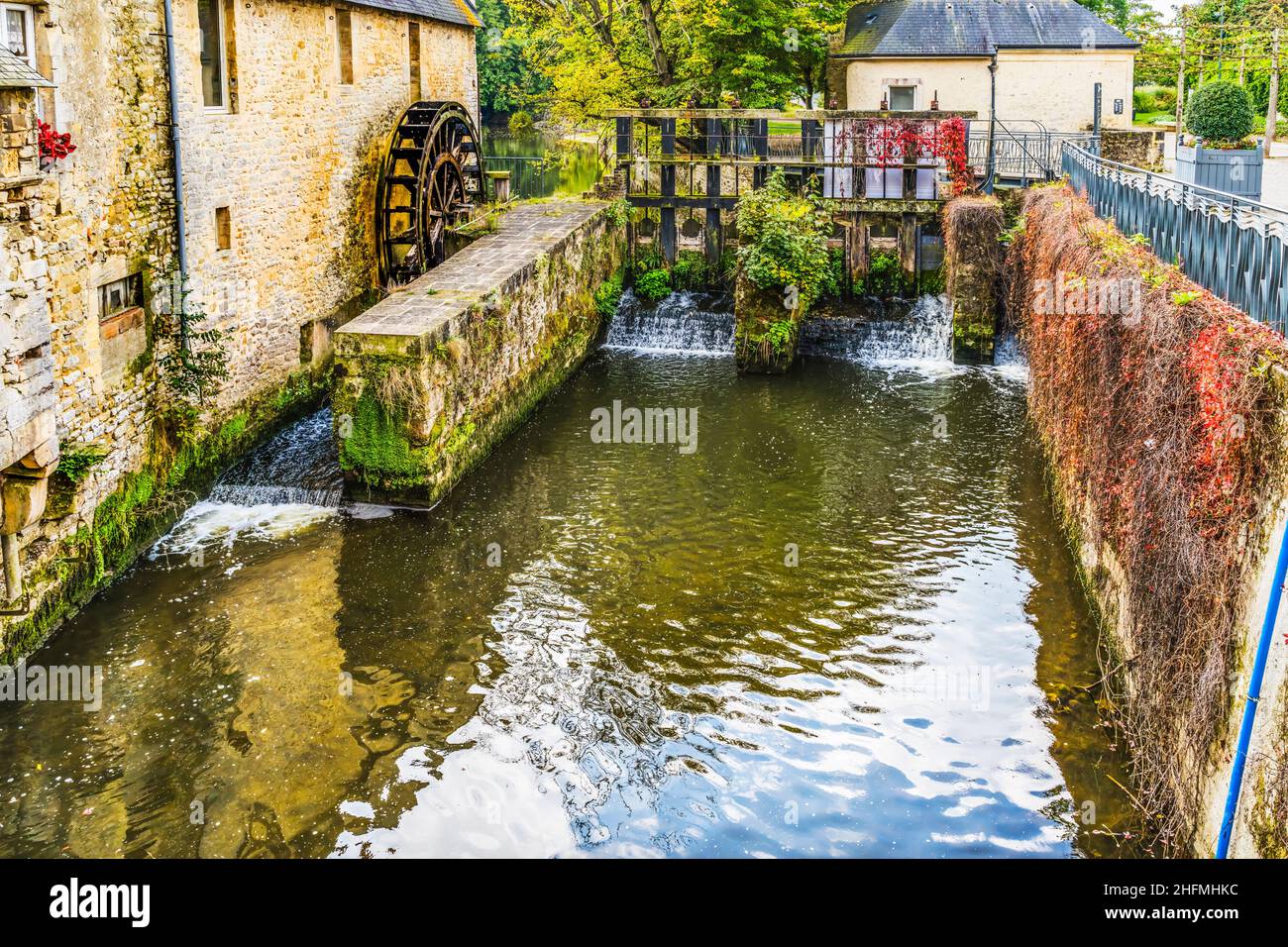 Colorful Old Buildings Mill, Aure River Reflection Bayeux Center ...