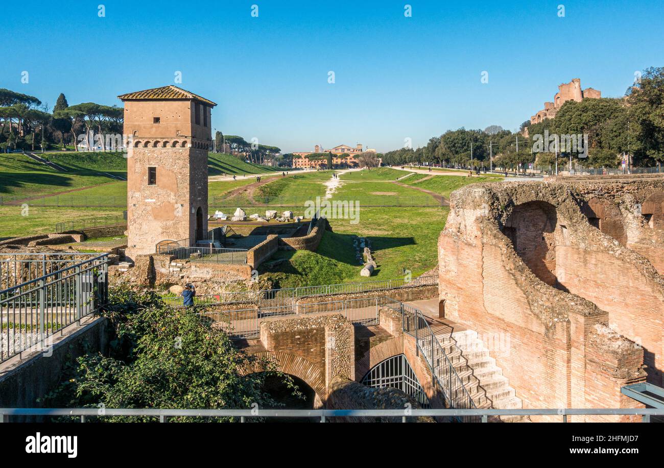 The famous Cirucs Maximus (Circo Massimo) in Rome on a sunny morning ...