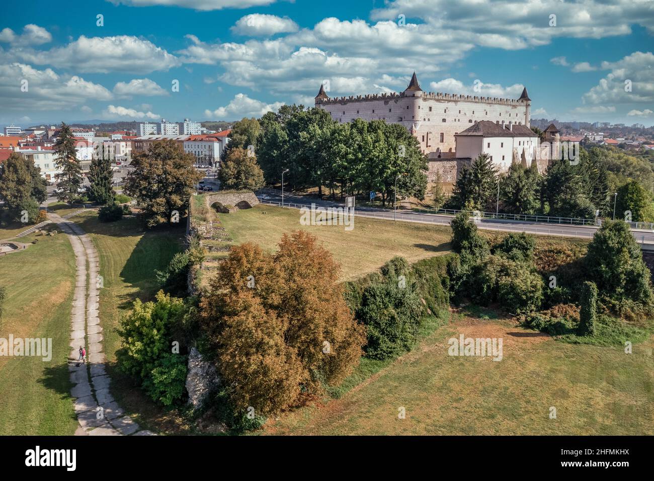Aerial view of Zvolen castle in Slovakia with Renaissance palace, outer ...