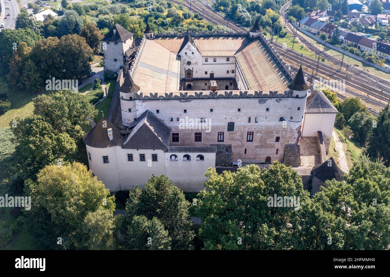 Aerial view of Zvolen castle in Slovakia with Renaissance palace, outer ...