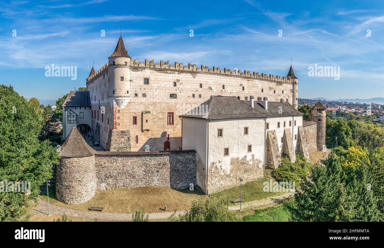 Aerial view of Zvolen castle in Slovakia with Renaissance palace, outer ...