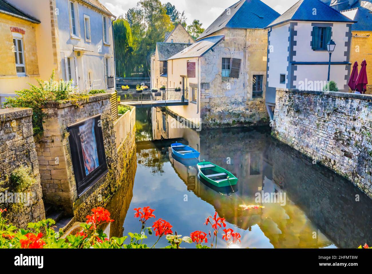 Colorful Old Buildings Aure River Reflection Bayeux Center Normandy ...