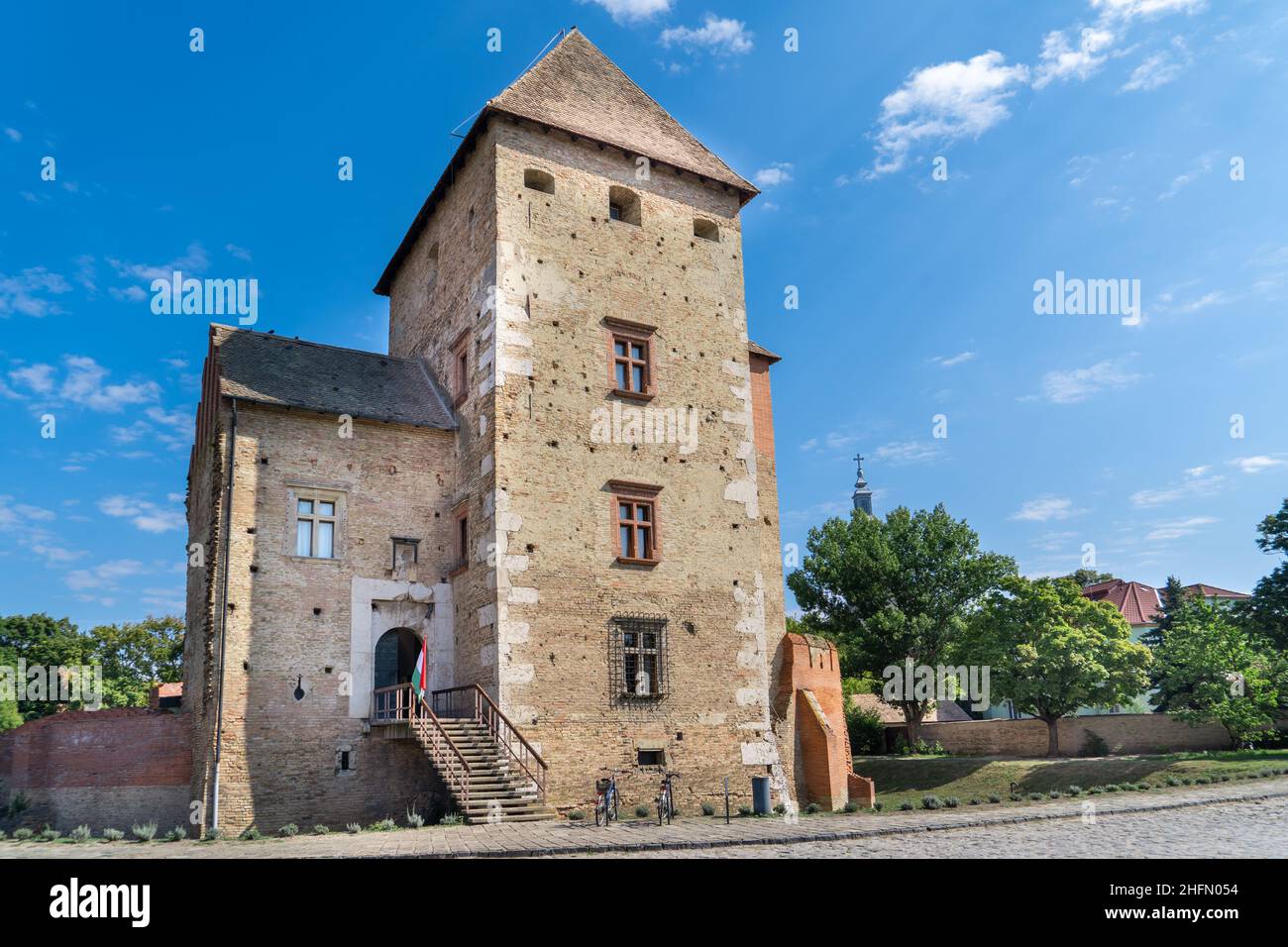 Aerial view of medieval Gothic Simontornya castle protecting the cross ...