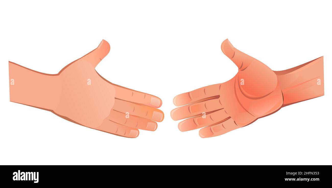 Hands reach out to each other for handshake. Object isolated on white ...