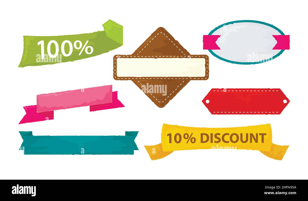 Set of sale and advertistment labels in watercolor style, vector ...