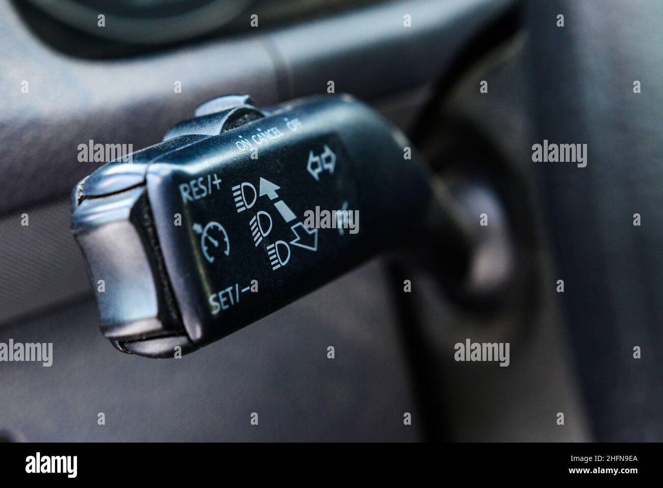 Cruise control and turns switch buttons close up in the new car. Signal ...