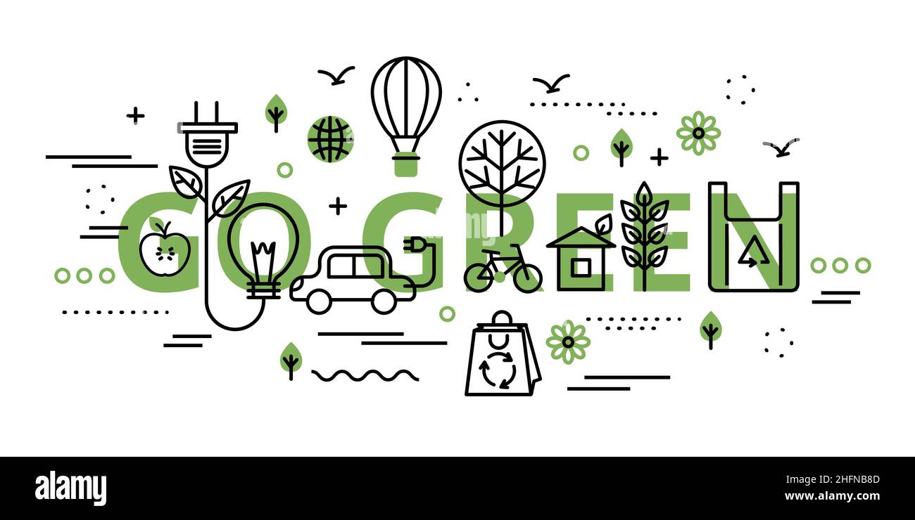 Modern flat thin line design vector illustration, go green infographic ...