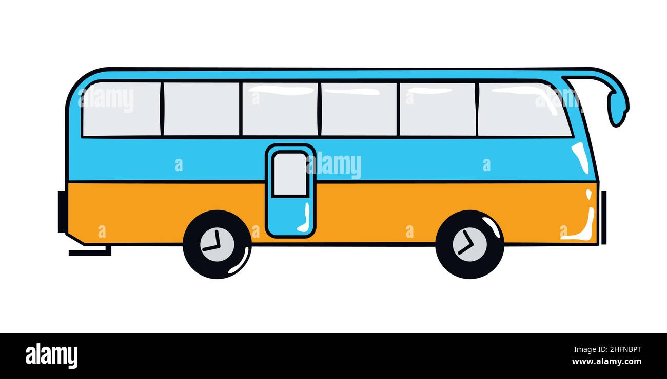Bus travel cartoon sticker in retro style on white background, vector ...