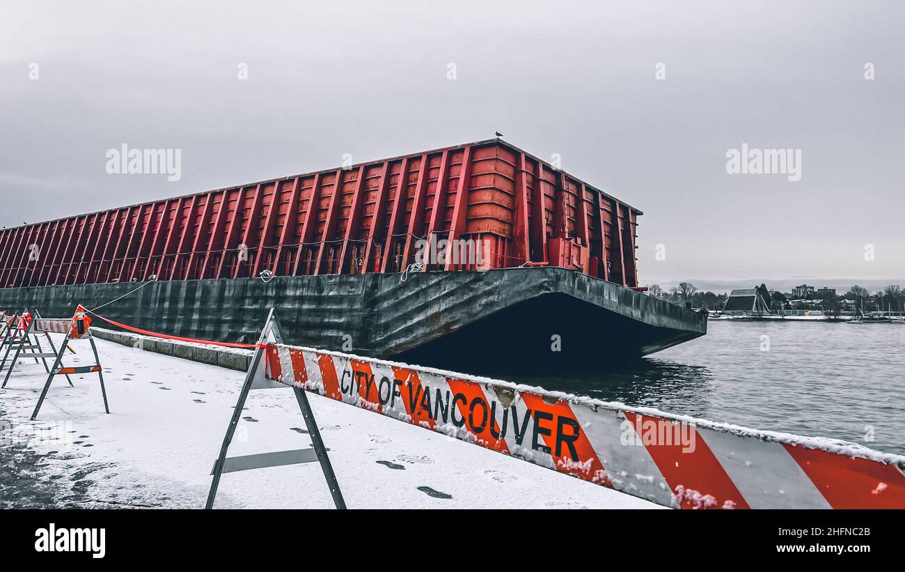Vancouver, Canada - January 5, 2022: View of the large barge at Barge ...