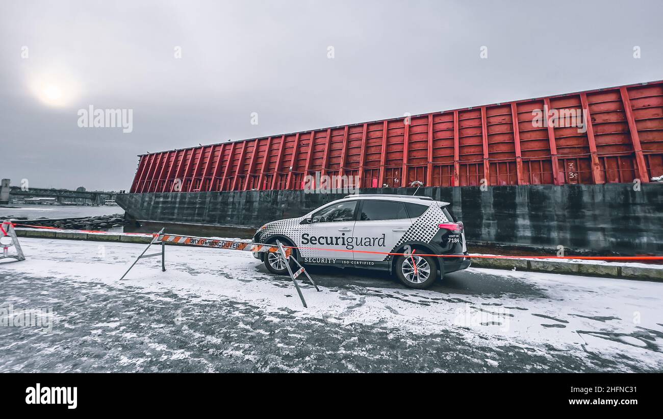 Vancouver, Canada - January 5, 2022: View of Securiguard car near the ...