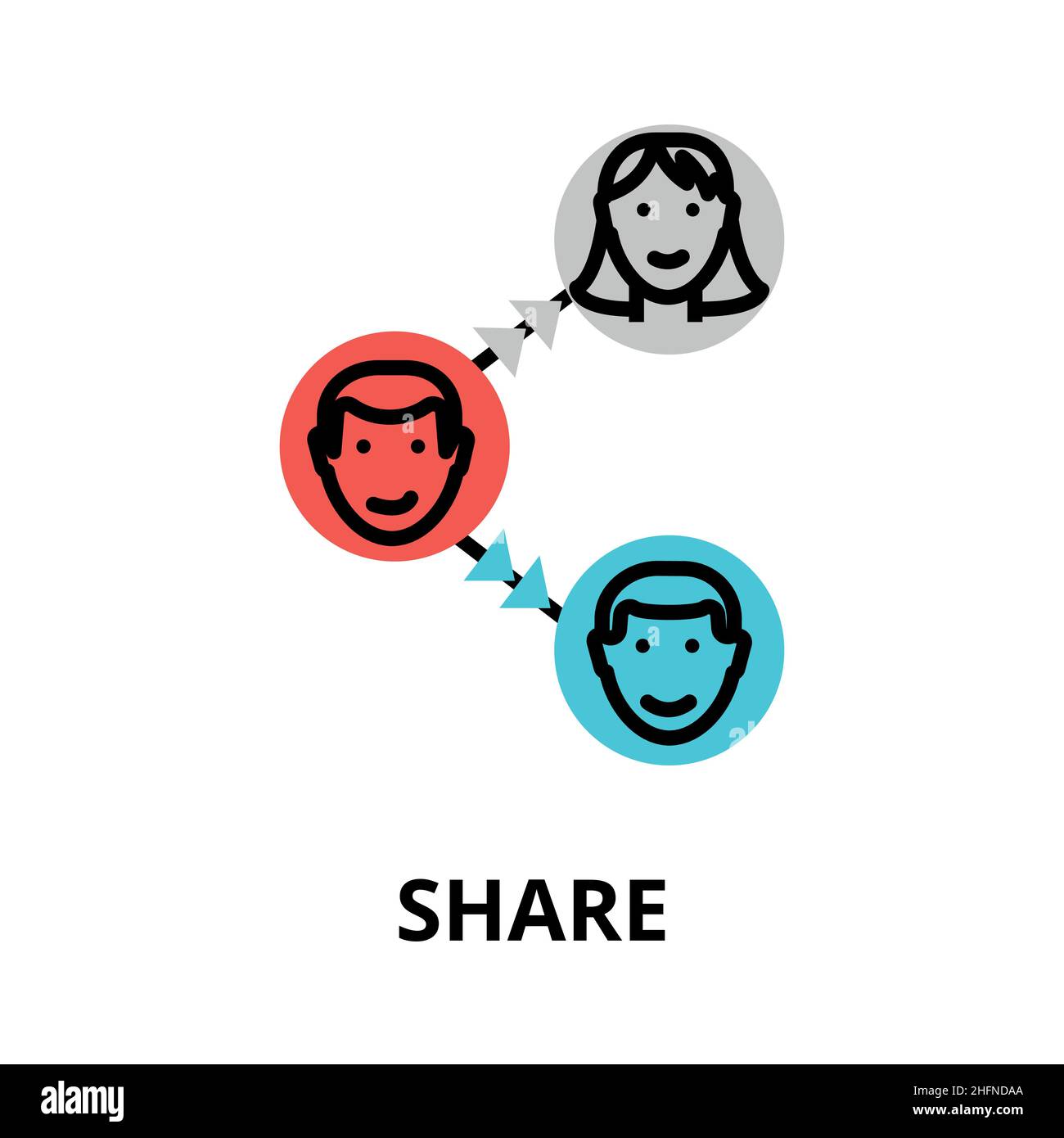 Modern flat thin line design vector illustration, concept of share data ...
