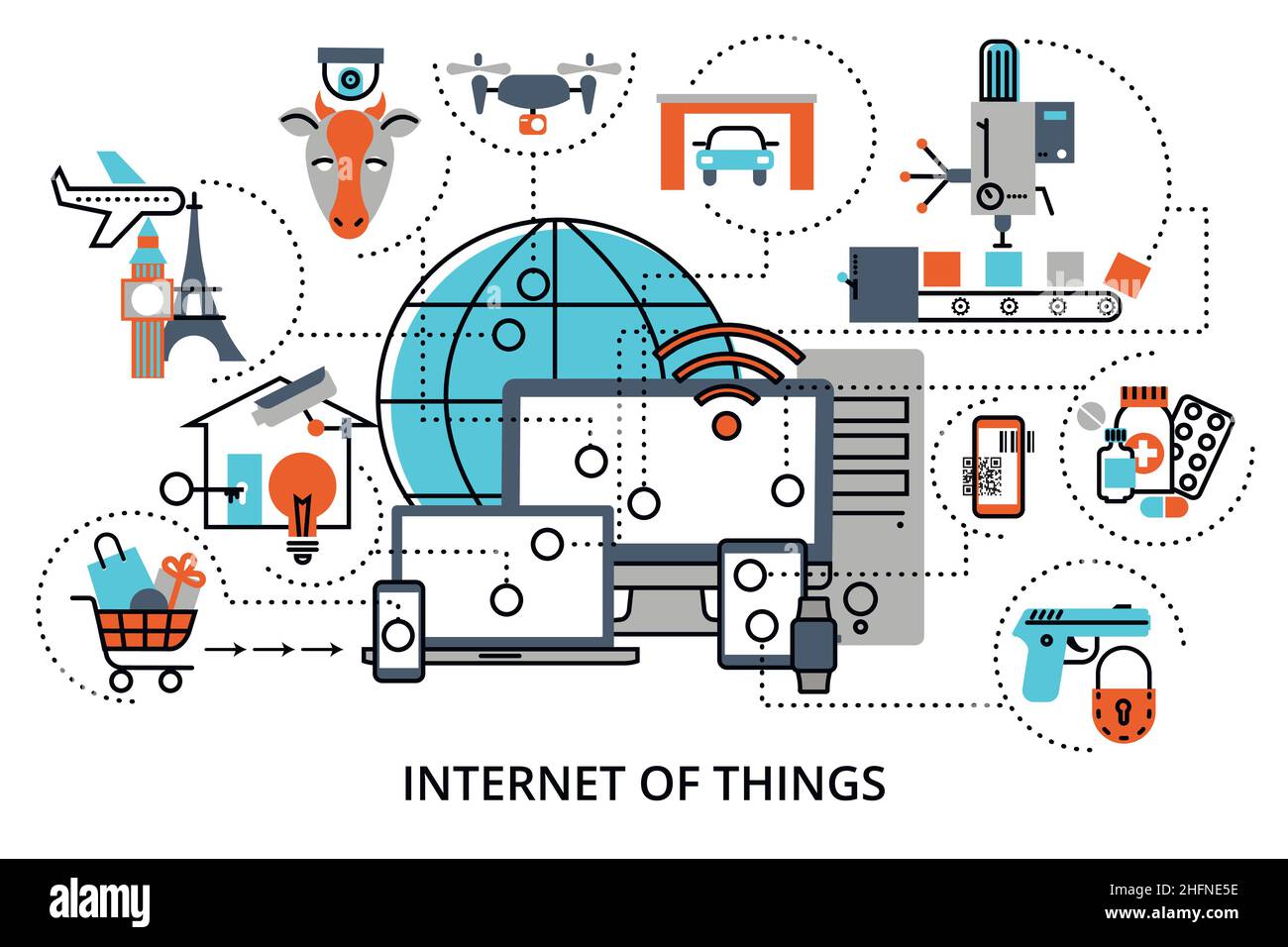 Modern flat line design vector illustration, concept of internet of ...