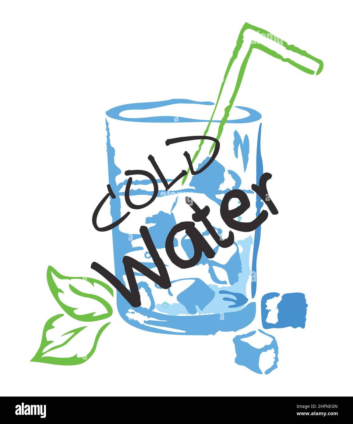 Cold Water sticker. Vector illustration in watercolor style, for ...