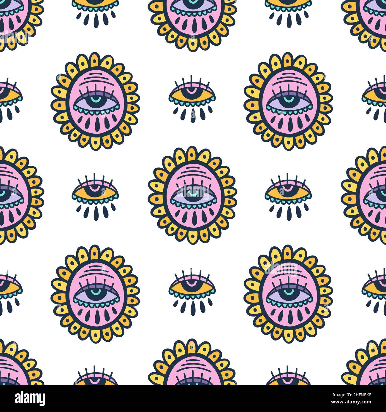 Seamless pattern Evil eye third element hand drawn.Esoteric mystic ...