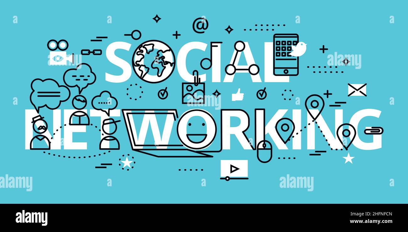 Modern flat thin line design vector illustration, concept of social ...