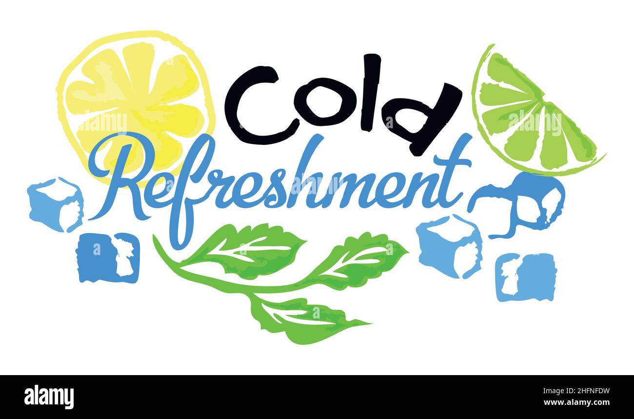 Cold Refreshment sticker. Vector illustration in watercolor style, for ...