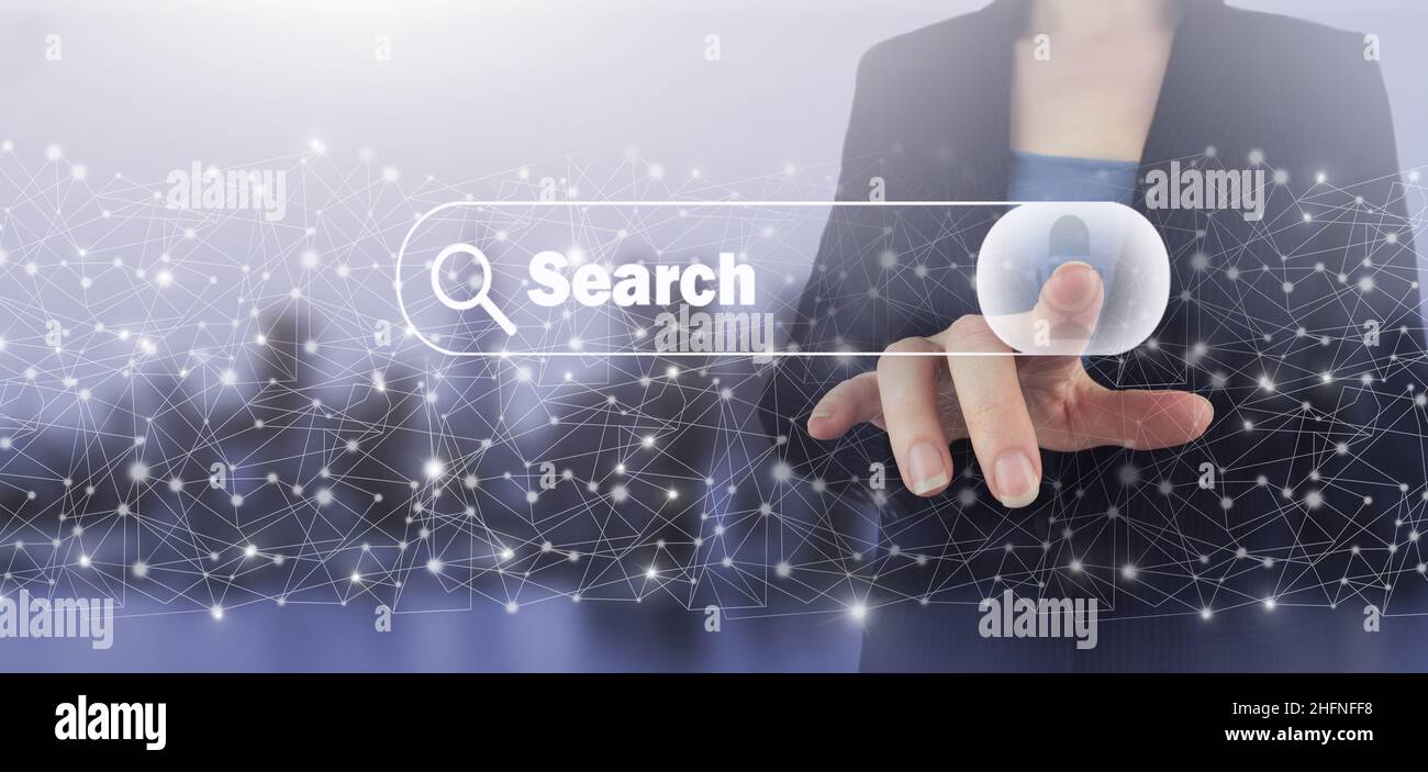 Data Search Technology Search Engine Optimization. Hand touch digital ...