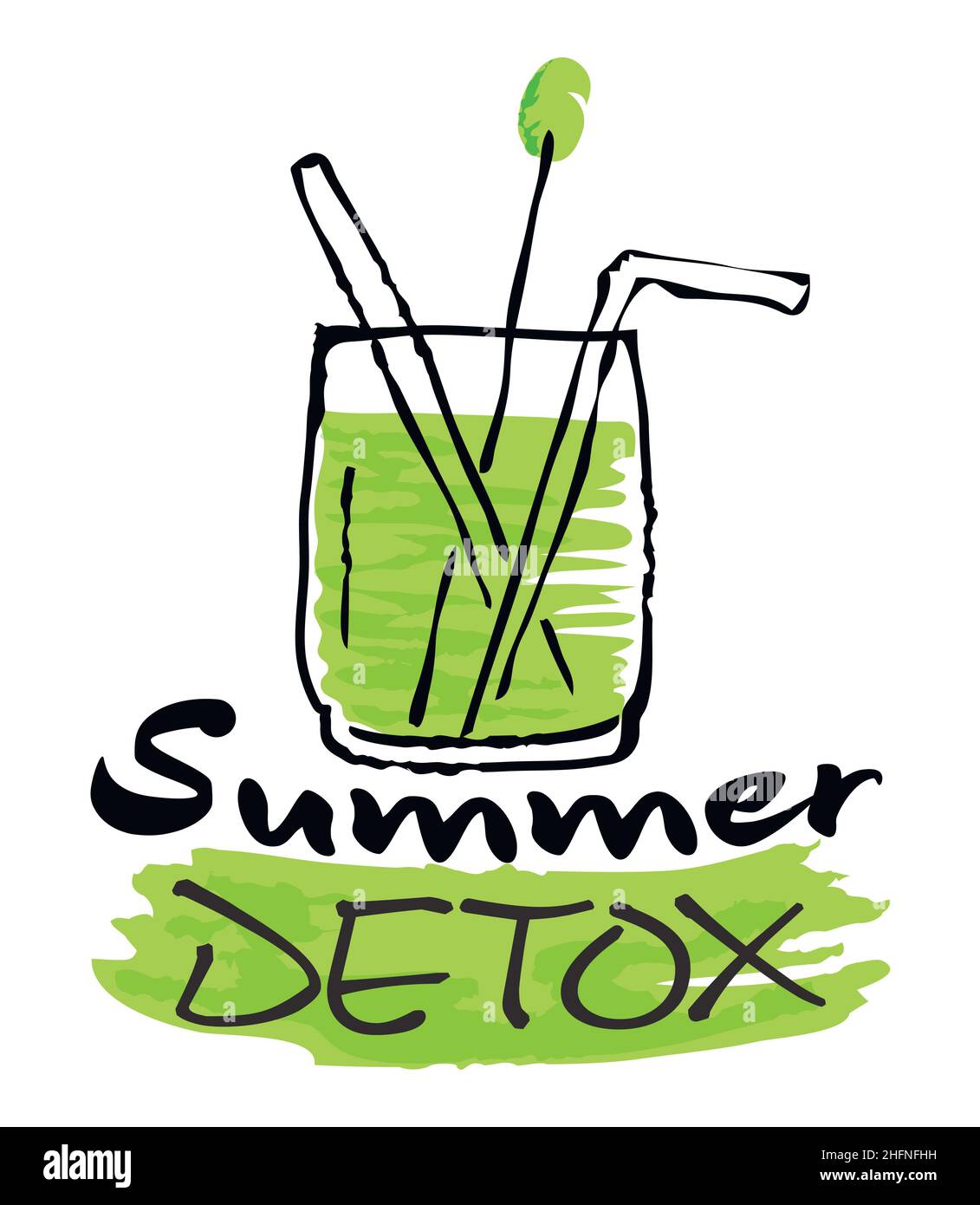 Summer Detox sticker. Vector illustration in watercolor style, for ...