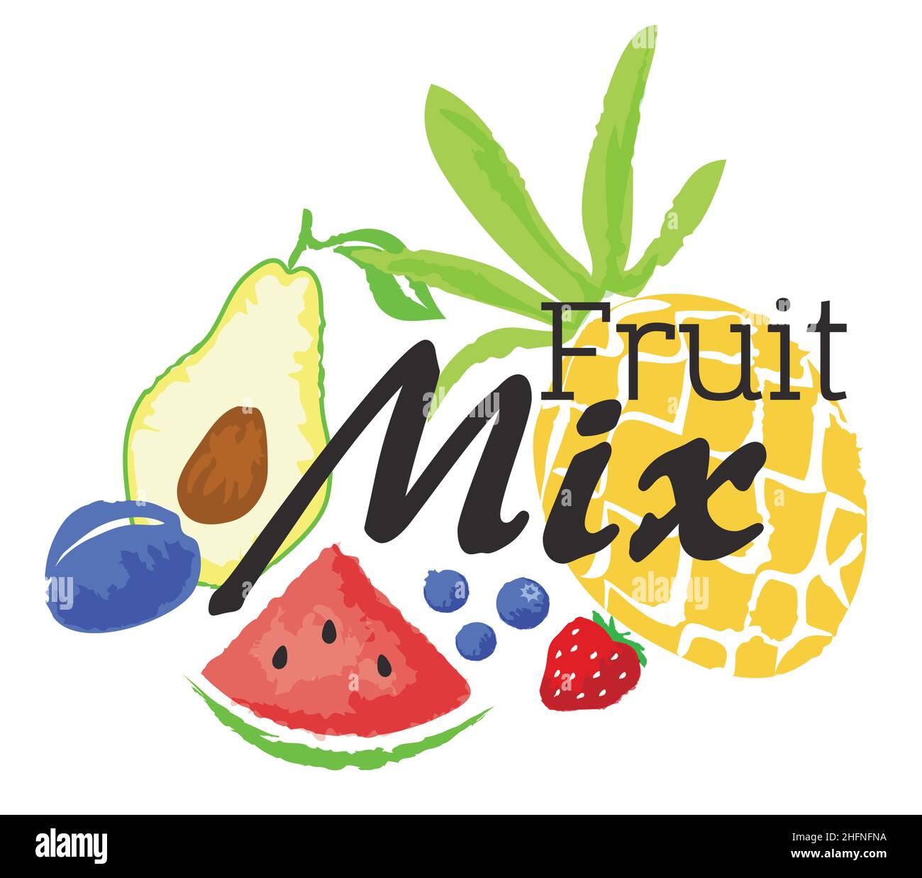 Fruit mix sticker - Fresh. Vector illustration in watercolor style, for ...