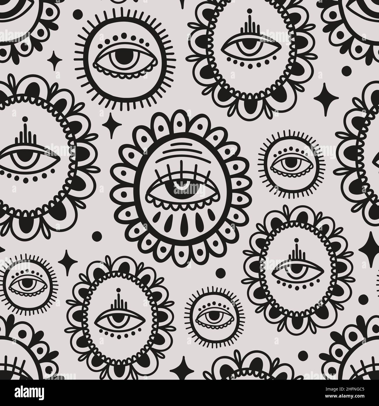 Seamless pattern Evil eye third element hand drawn.Esoteric mystic ...