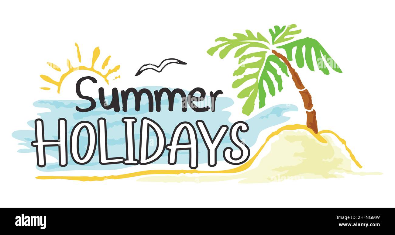 Summer Holidays sticker. Vector illustration in watercolor style, for ...
