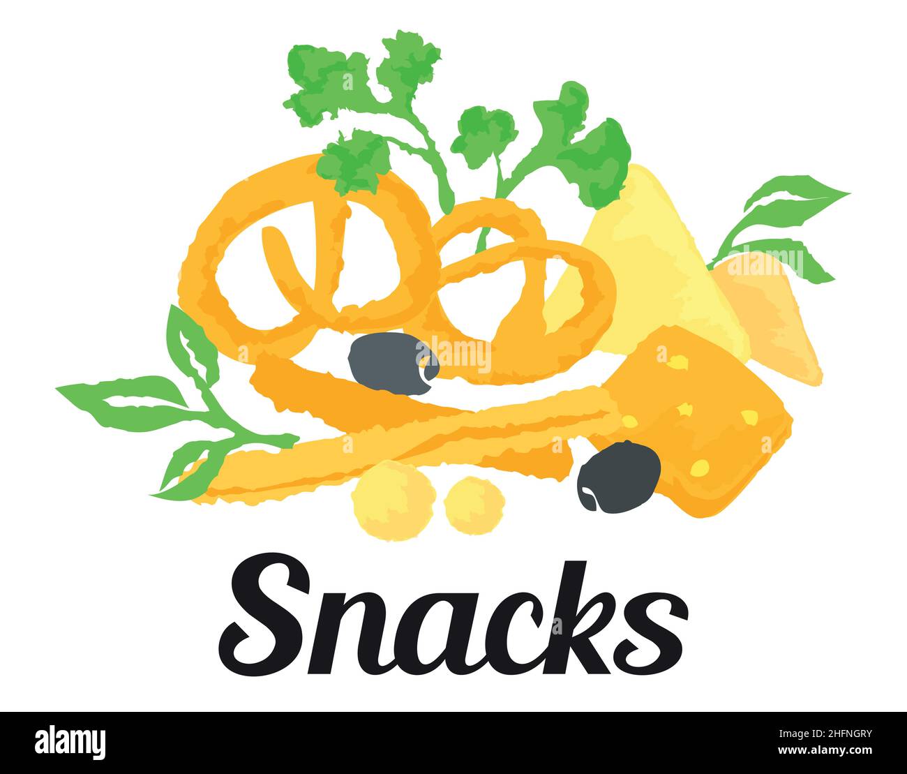 Snacks sticker. Vector illustration in watercolor style, for graphic ...