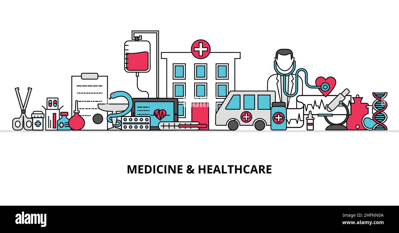 Modern flat thin line design vector illustration, concept of medicine ...