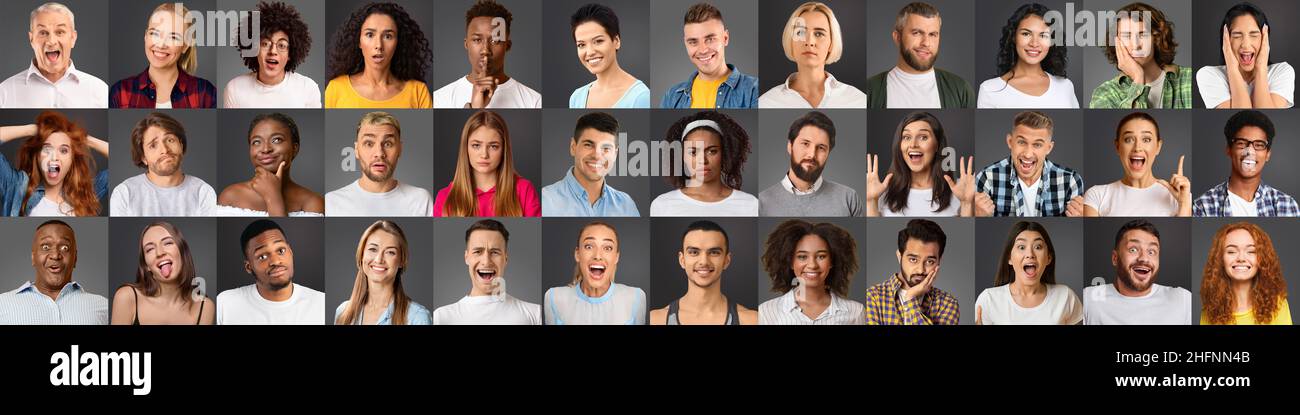 Social variety and diversity. Set of human faces, people of different ...