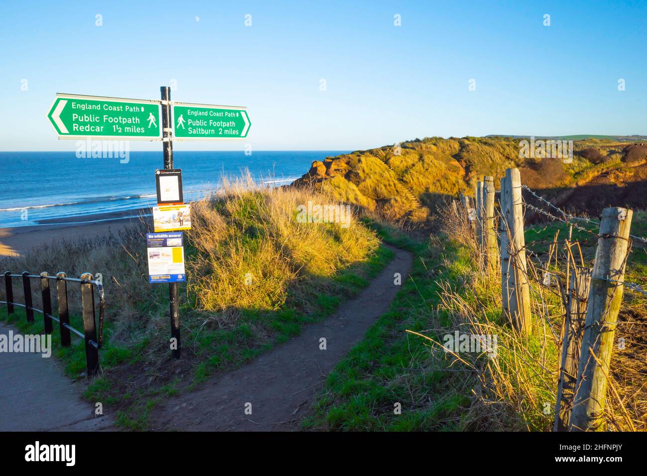 England Coast Path National Trail signpost in Marske by the sea North ...