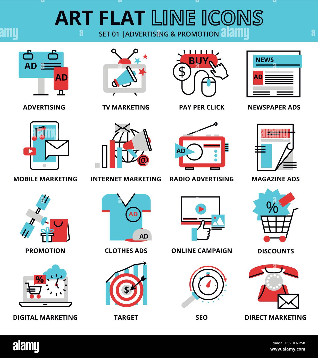 Modern flat thin line design vector illustration, set of advertising ...