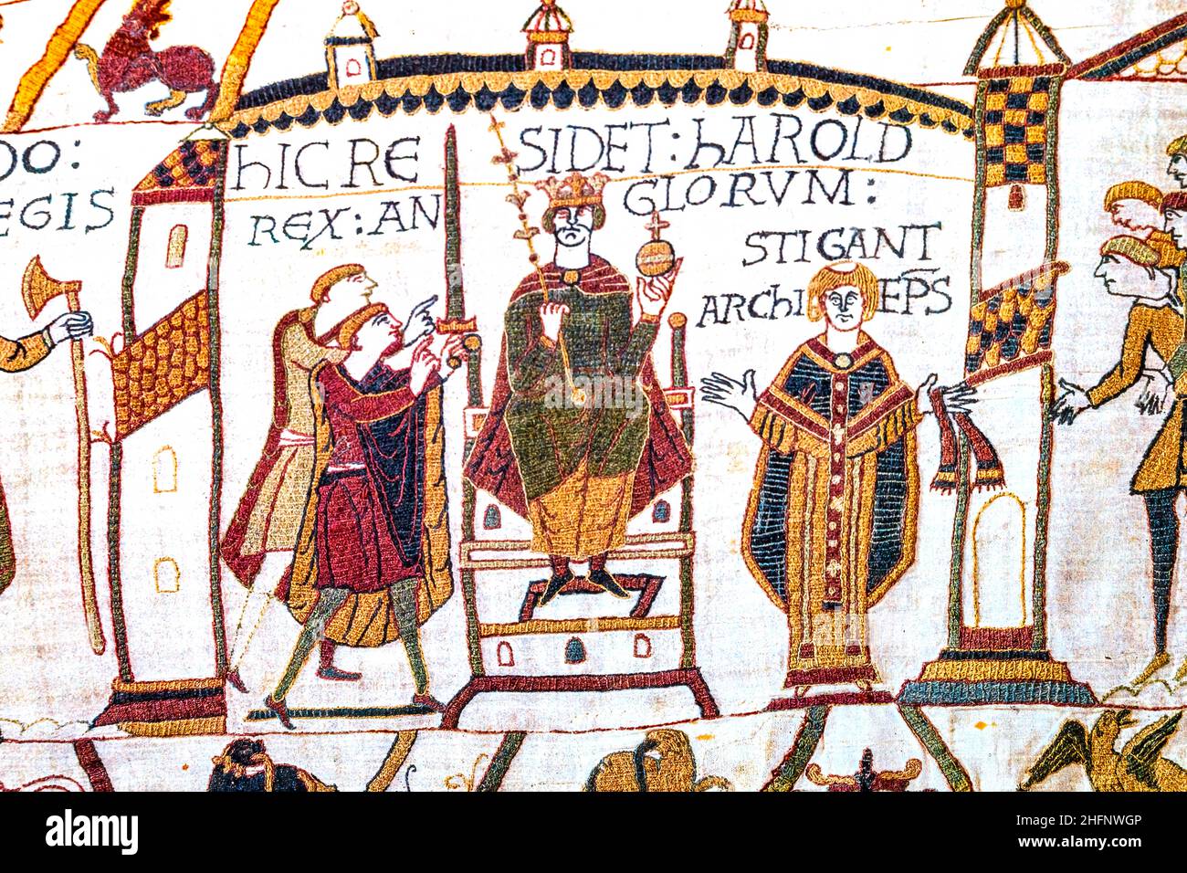 Colorful Medieval Bayeux Tapestry Bayeux Normandy France. Created 11th ... Colorful Medieval Bayeux Tapestry Bayeux Normandy France. Created 11th ...