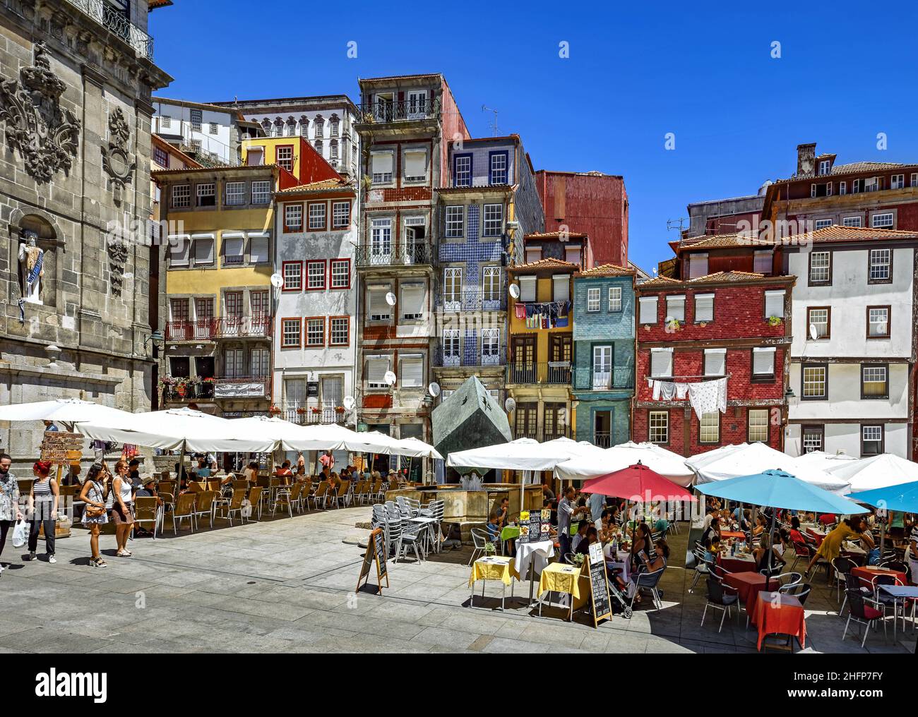 Portugal. Porto. Colorful facades of typical buildings Ribeira Square ...