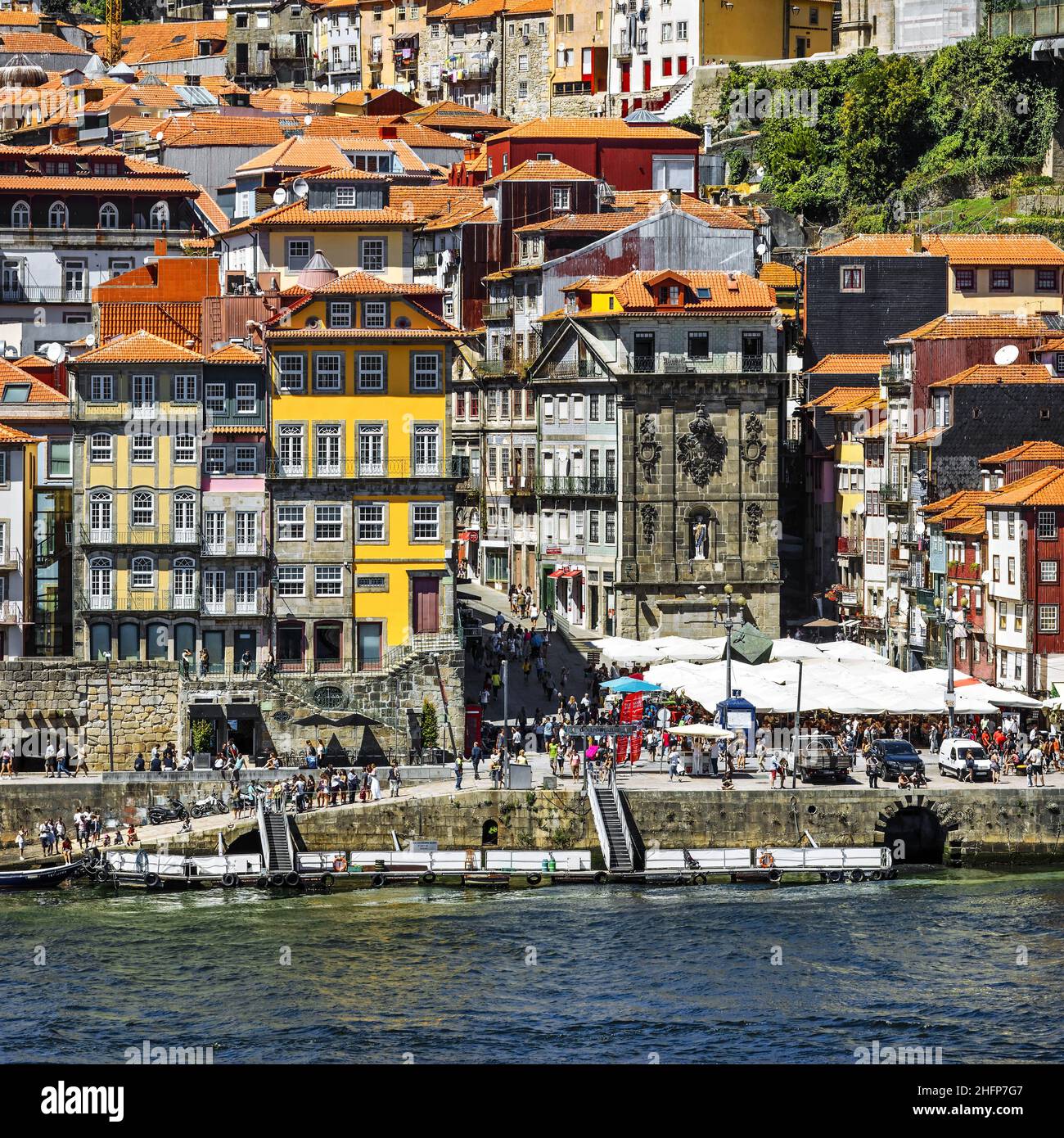 Portugal. Porto. Typical colorful facades of buildings Estiva Quay ...