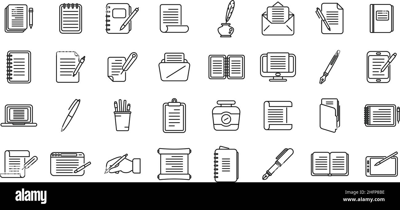 Writing icons set outline vector. Letter write. Self message Stock ...