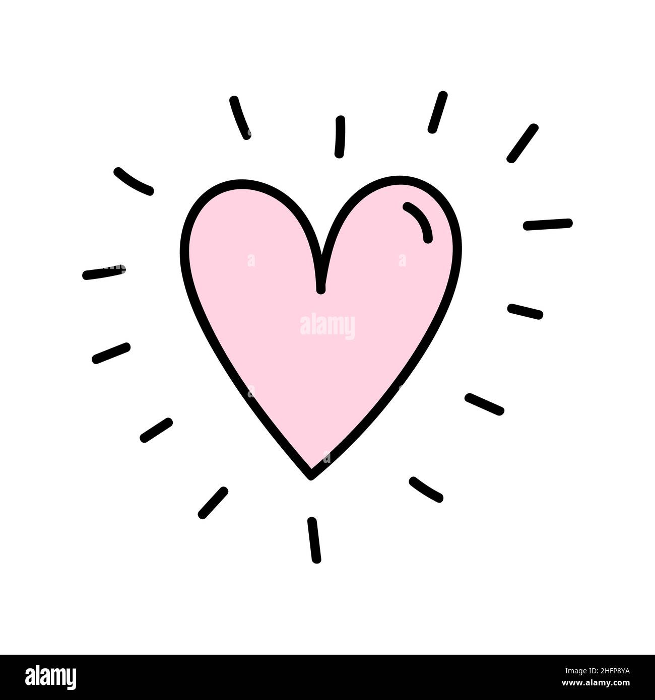 Cute shining heart isolated on white background. Vector hand-drawn ...