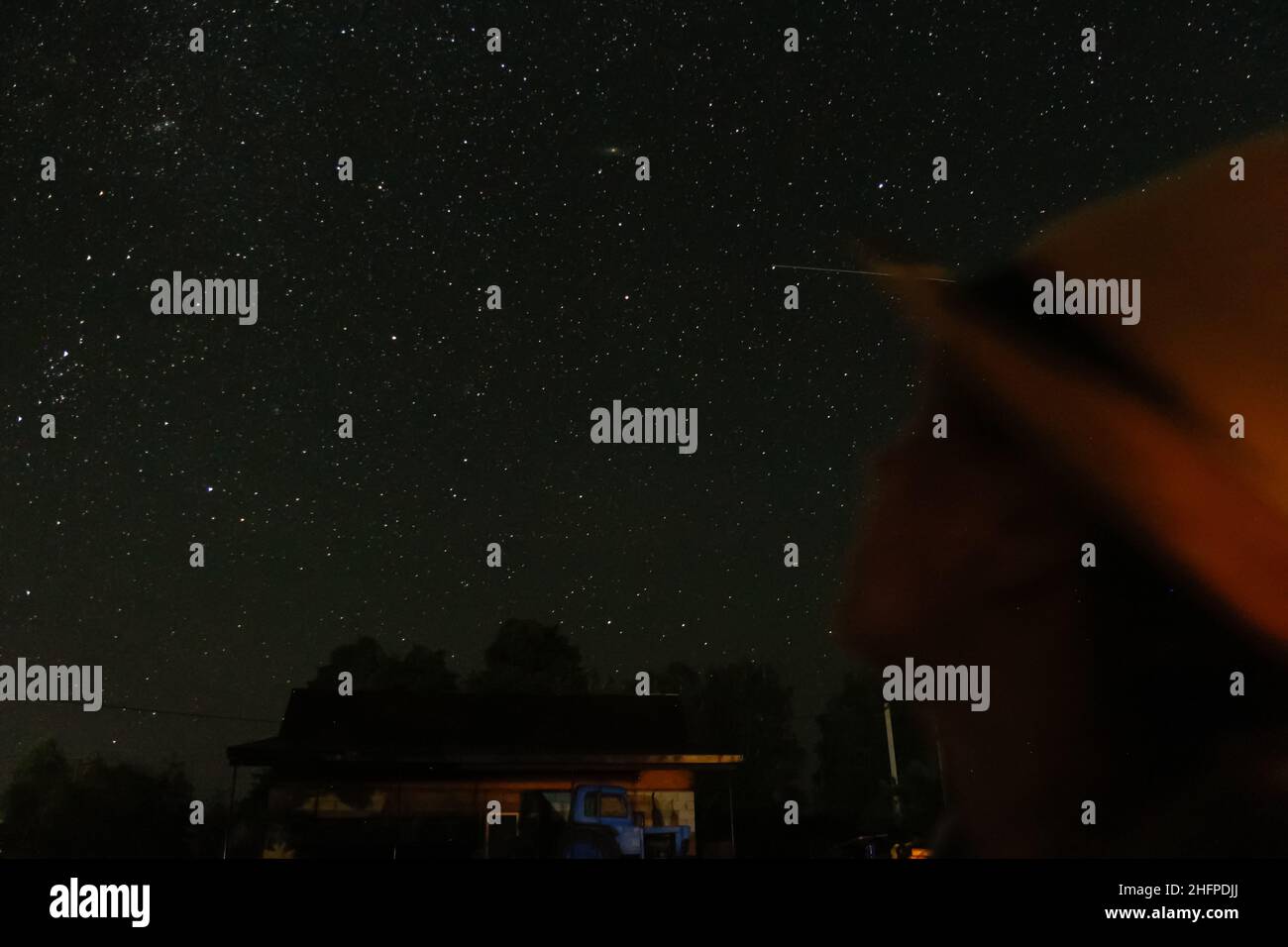 Defocus beautiful night sky. People looking on shooting star. St Stock ...
