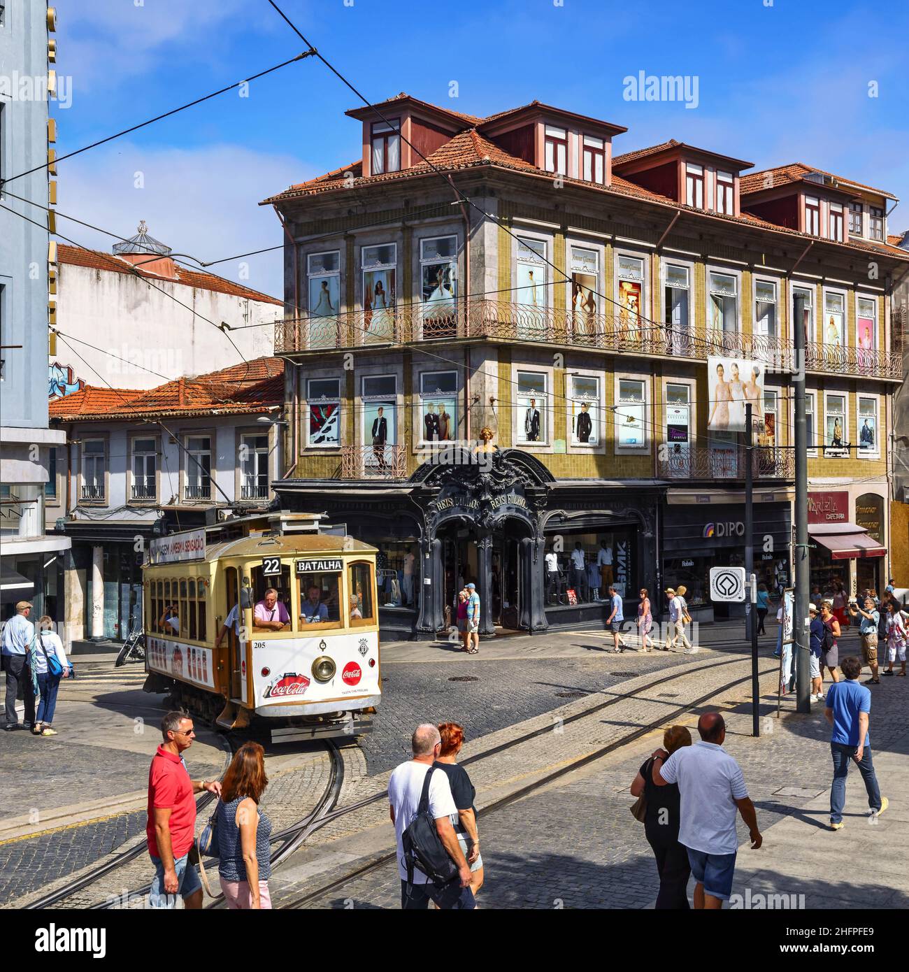 Portugal. Porto. Line 22 tram at the intersection of 31 January Street ...