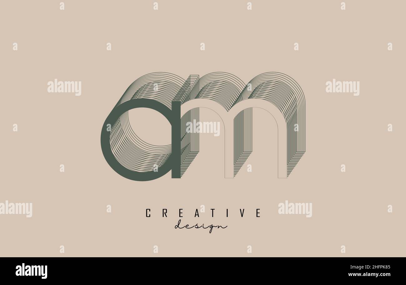 Wireframe AM Letter Logo Design in two colors. Creative vector ...