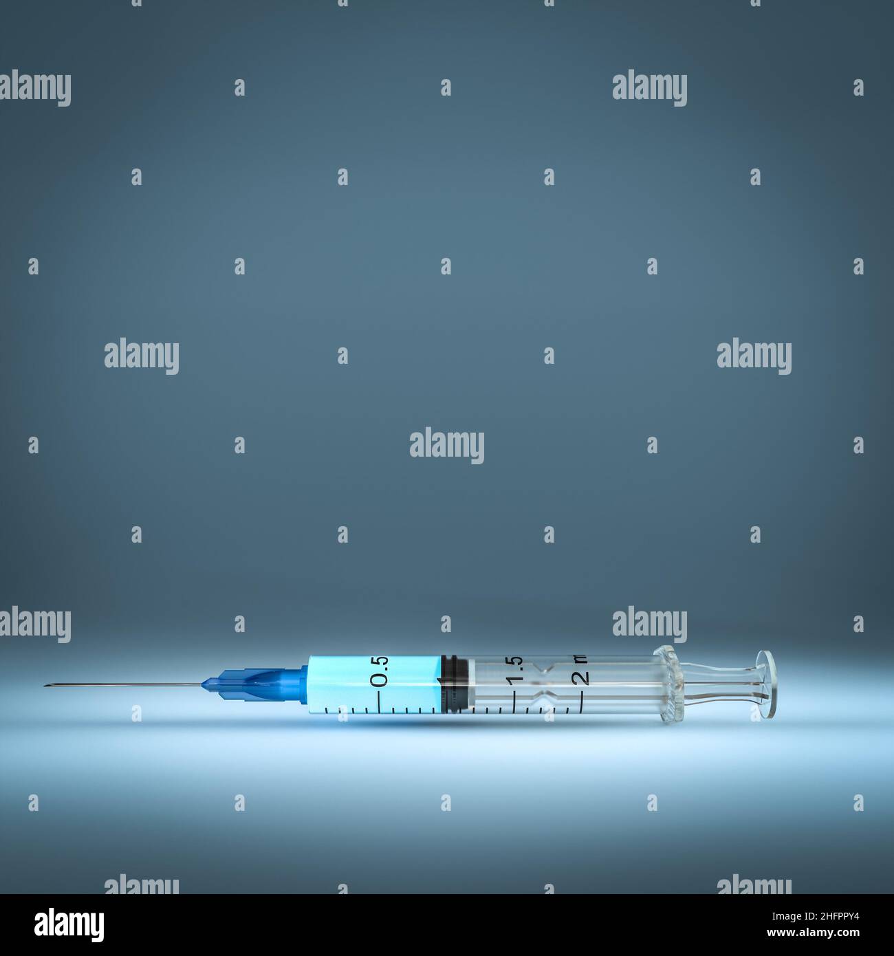 syringe on blue background. 3d render Stock Photo - Alamy