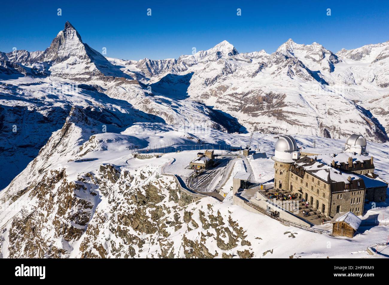 Aerial view of the famous Gornergrat ridge and train station with the ...