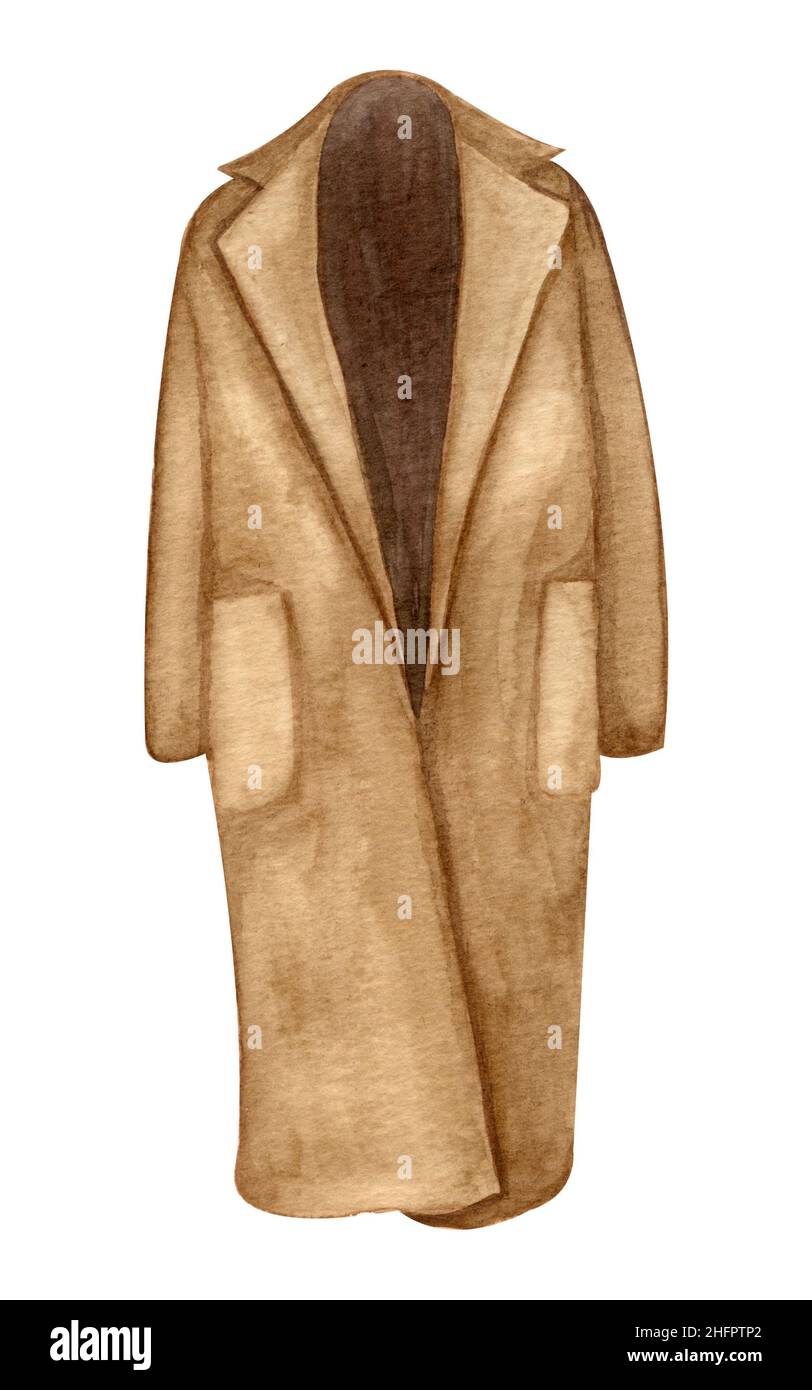Watercolor hand painted winter Jacket. Warm feminine trendy coatin ...