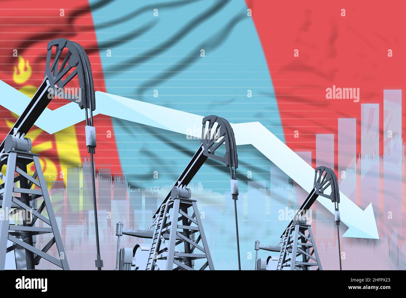Mongolia oil industry concept, industrial illustration - lowering down ...