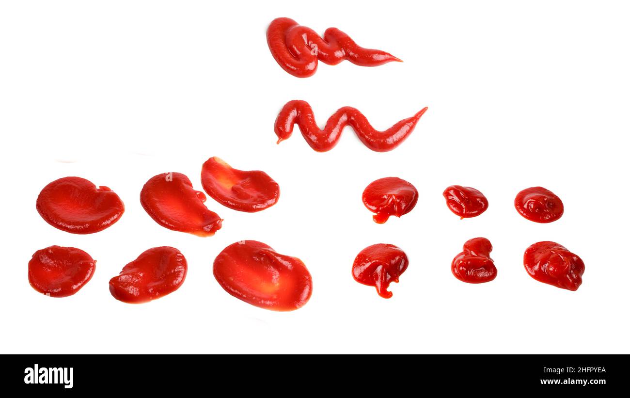 Red sauce splashes isolated on white background. Ketchup Stock Photo ...