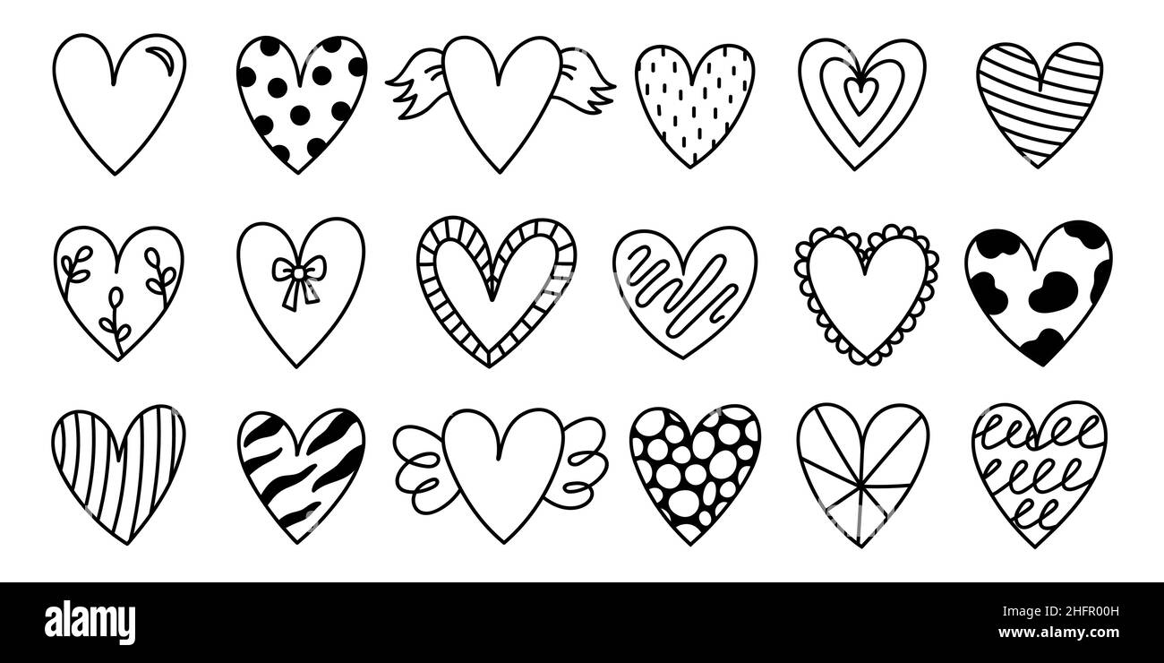 Set of cute doodle hearts for Valentine's Day isolated on white ...