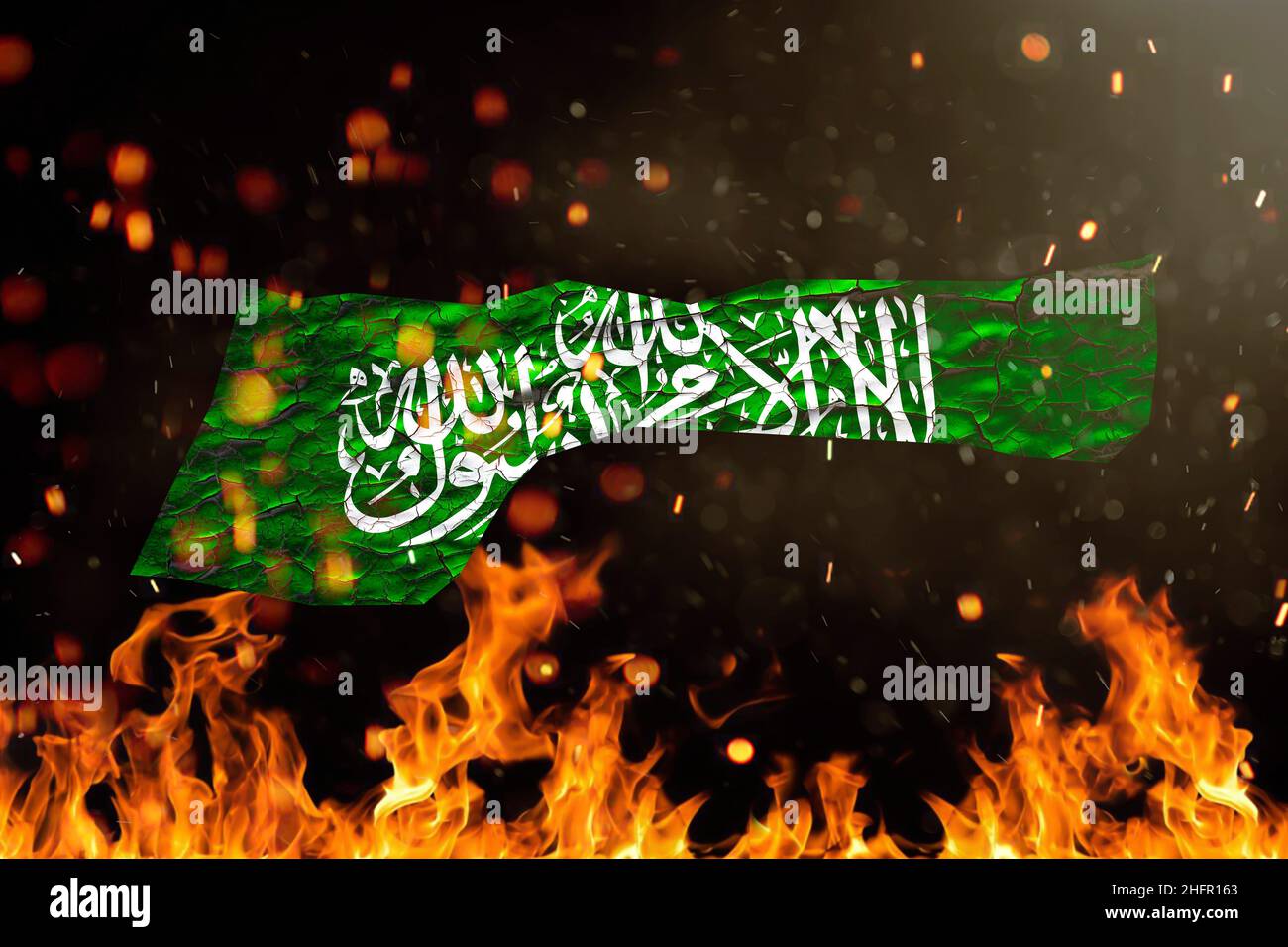 hamas flag painted over cracked concrete wall. israel palestine ...