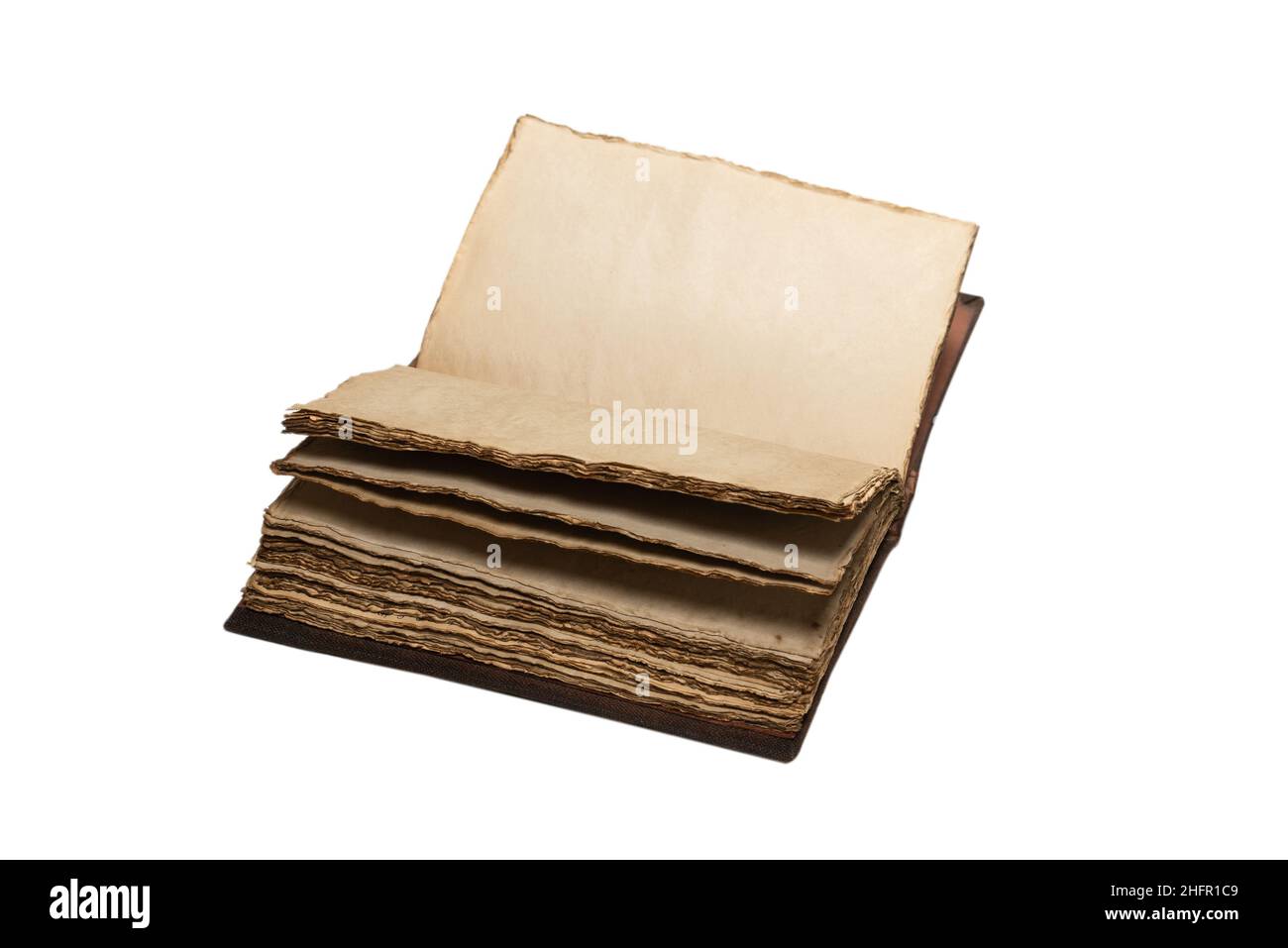 An open empty old notebook isolated on a white background. Copy space ...