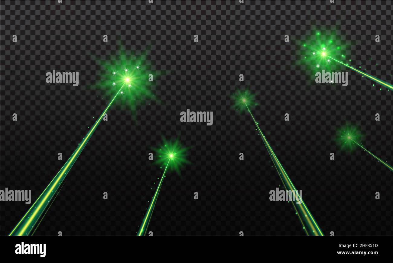 Green laser beam. Laser rays, green lighting effect on transparent ...