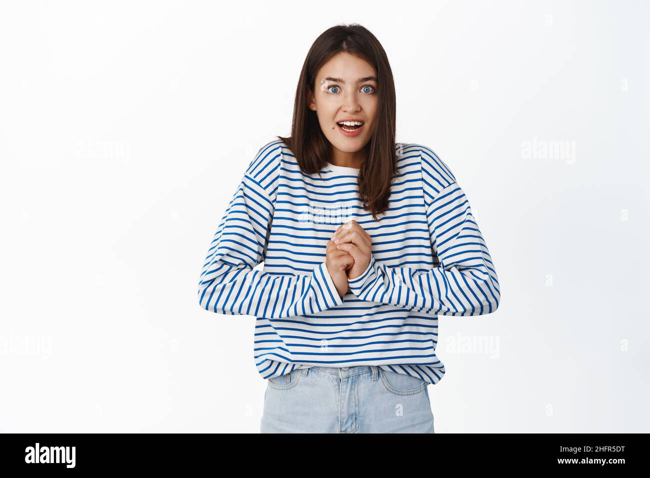 Image of excited student girl looking with hopeful excitement ...